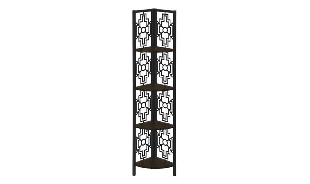 Bookcase Espresso Black Metal corner etagere 3622 | Accent Home Furnishings