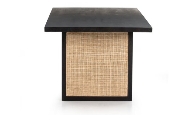 Straight edge, mango wood 84 inch table with rattan base Corcoran ...